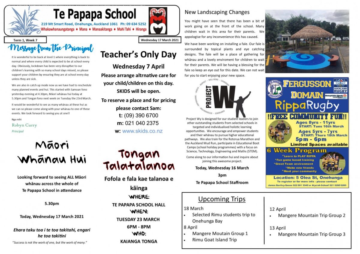 Newsletters – Te Papapa School